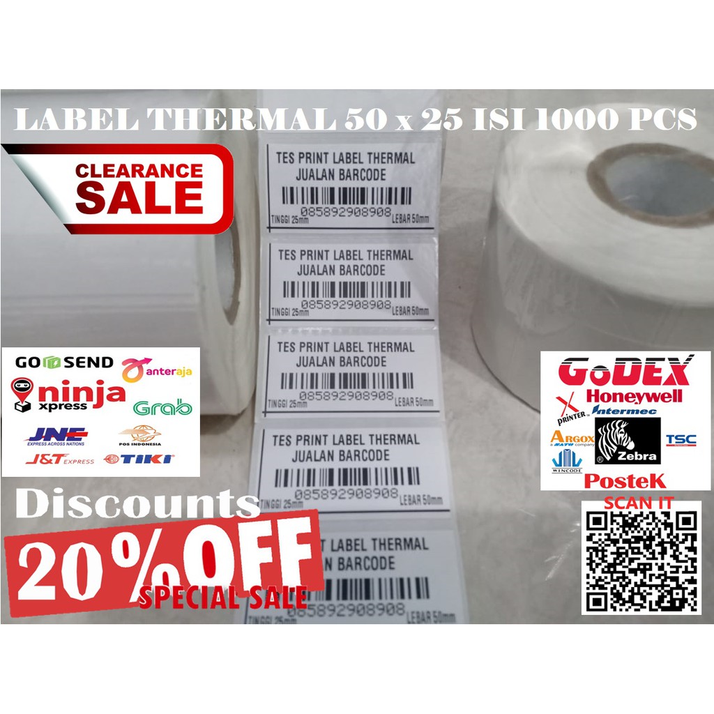 Jual KERTAS STICKER LABEL PRINTER BARCODE 50 X 25 MM | 50X25 - 1 LINE ...