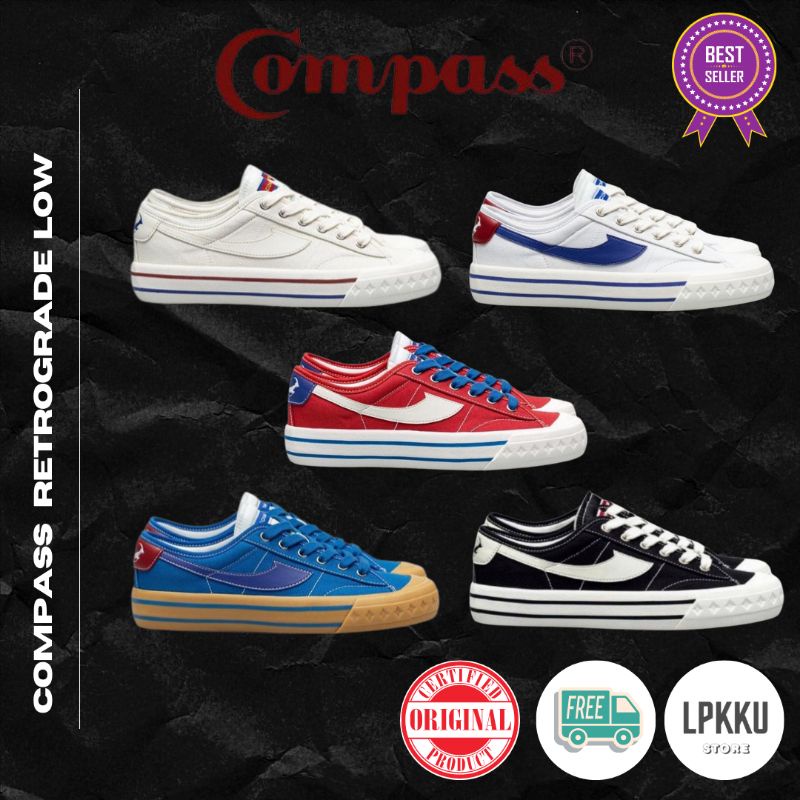 Jual [ORIGINAL] SEPATU COMPASS RETROGRADE LOW CREAM / WHITE BLUE / RED ...