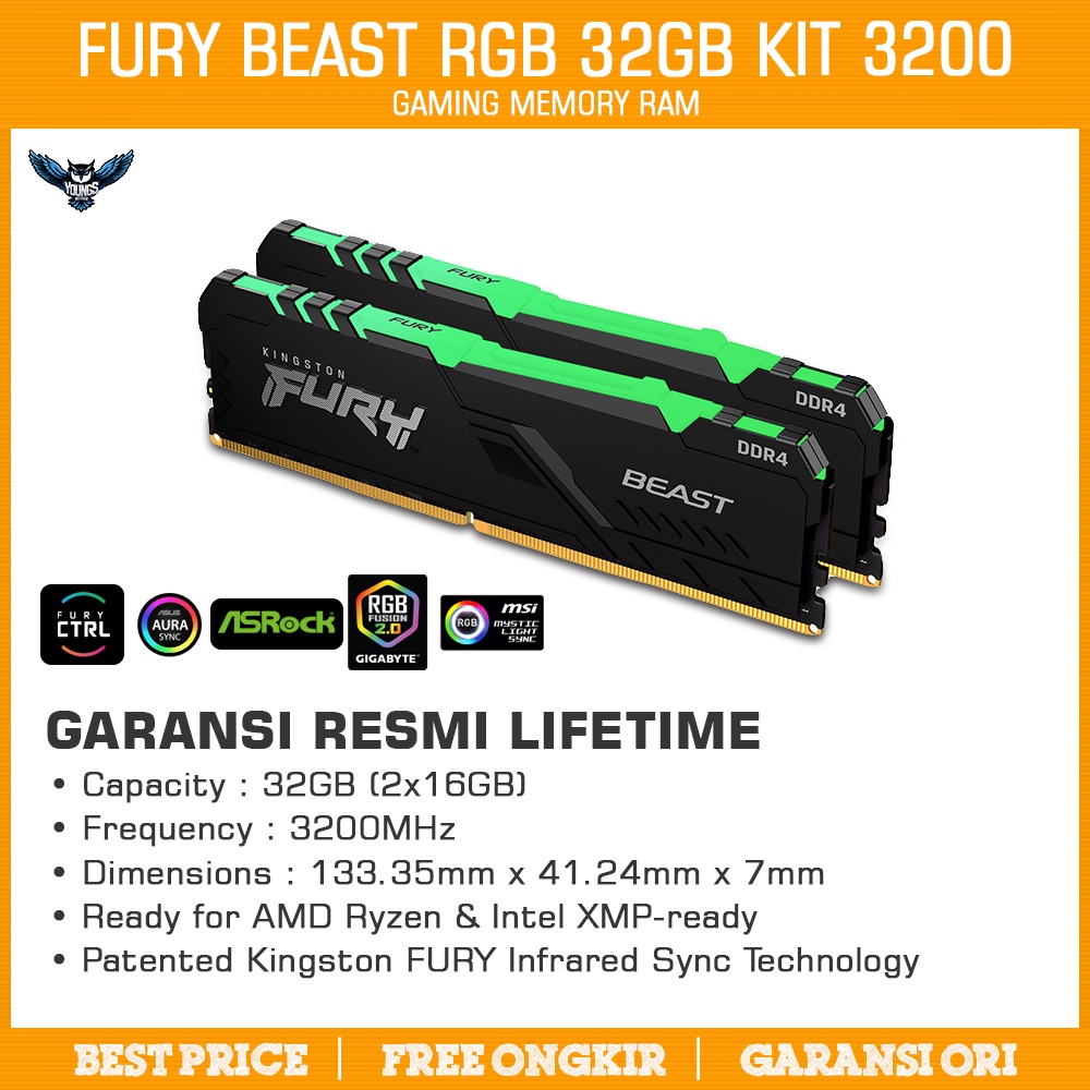 Jual RAM Kingston Fury Beast RGB 32GB Kit 3200 (16GBx2) DDR4 Memory 3200MHz | Shopee Indonesia