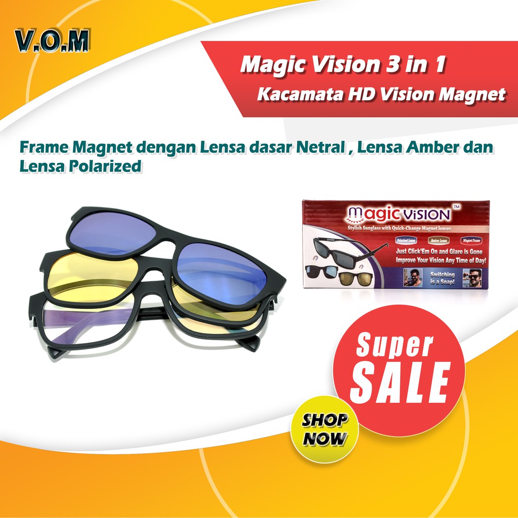 Jual VOM Magic Vision 3 in 1 Kacamata HD Vision Magnet - 0157 | Shopee ...