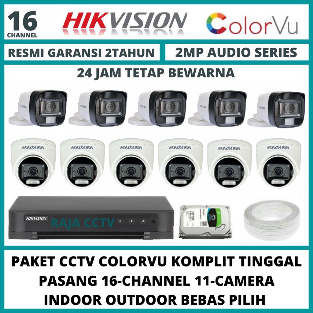 Jual PAKET CCTV HIKVISION 2MP COLORVU 16 CHANNEL 11 CAMERA TURBO HD ...