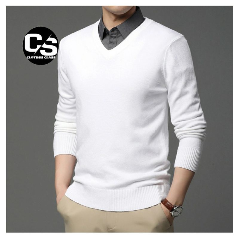 Jual Sweater Formal Pria / Sweater V-Neck Pria Cotton Rajut Halus ...
