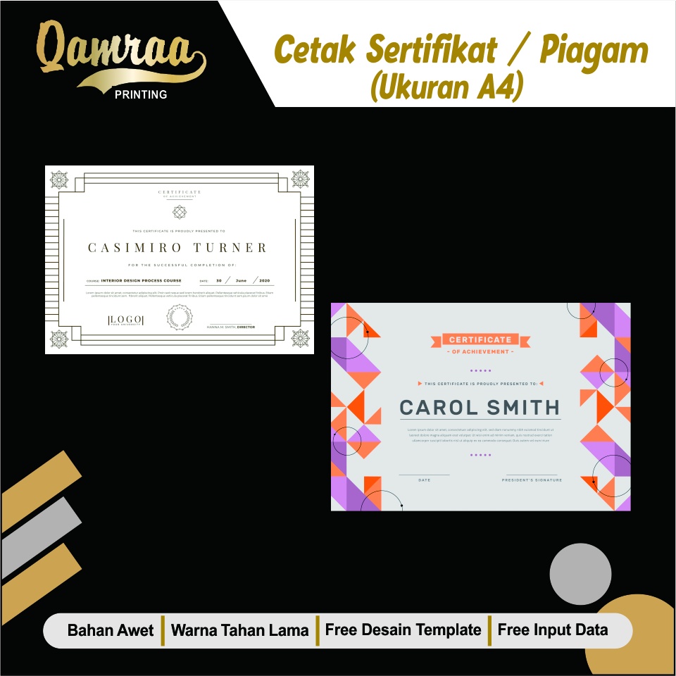 Jual Cetak Sertifikat | Cetak Piagam | Ukuran A4 | Shopee Indonesia