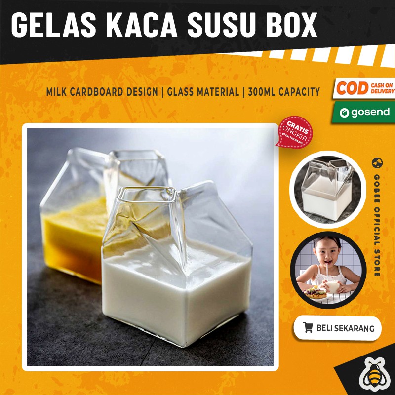 Jual Gelas Kaca Susu Design Milk Box 300ml | Shopee Indonesia