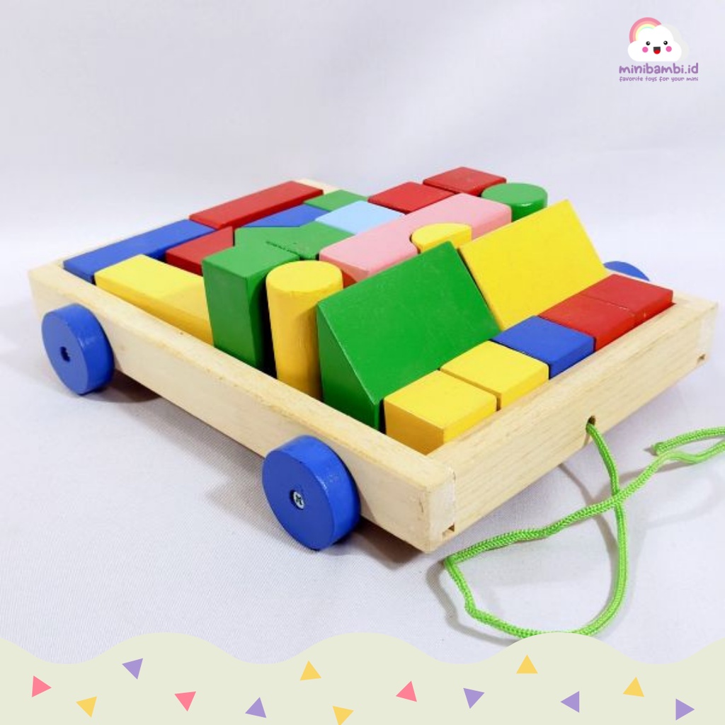 Jual Mainan Balok Susun Mobil Kayu Car Block Wooden Toys Montessori ...