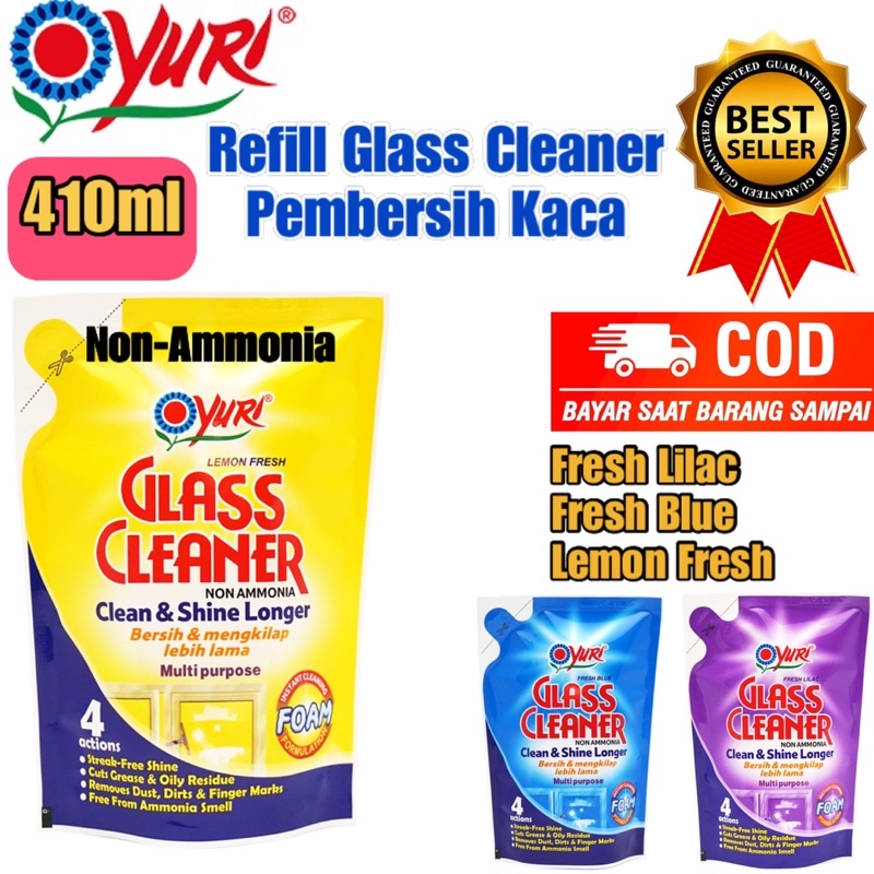 Jual Refill Yuri Glass Cleaner Cairan Pembersih Kaca 410ml Sabun ...