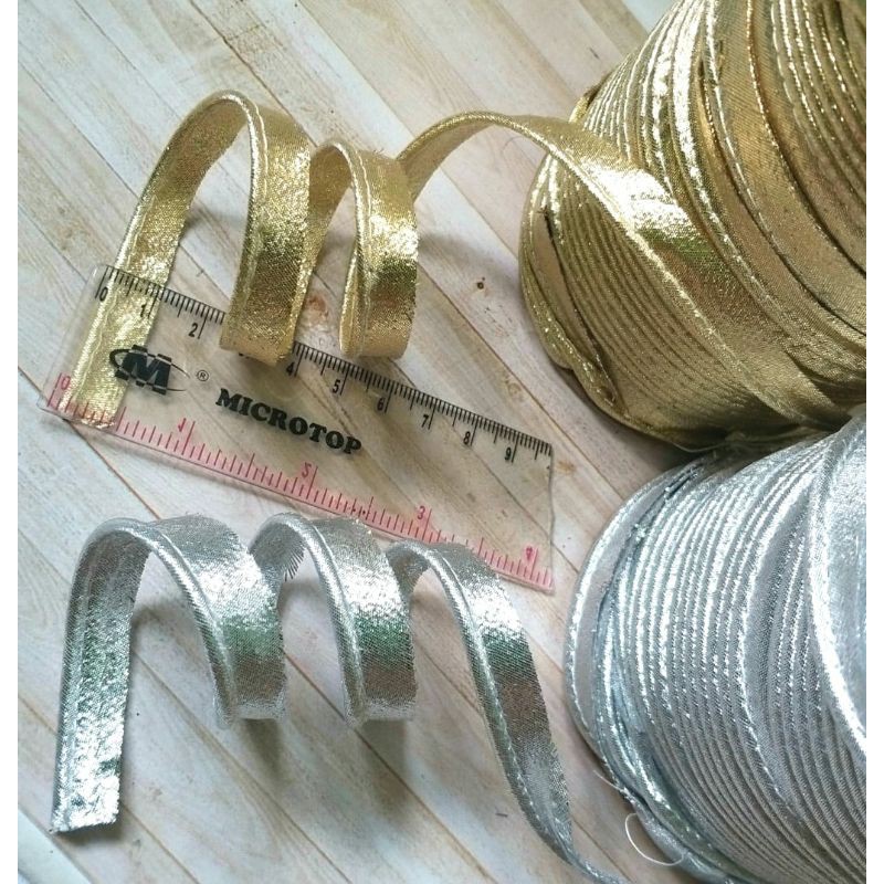 Jual per 15 meter,pita bisban isi warna emas dan metalik/silver lebar 1 ...