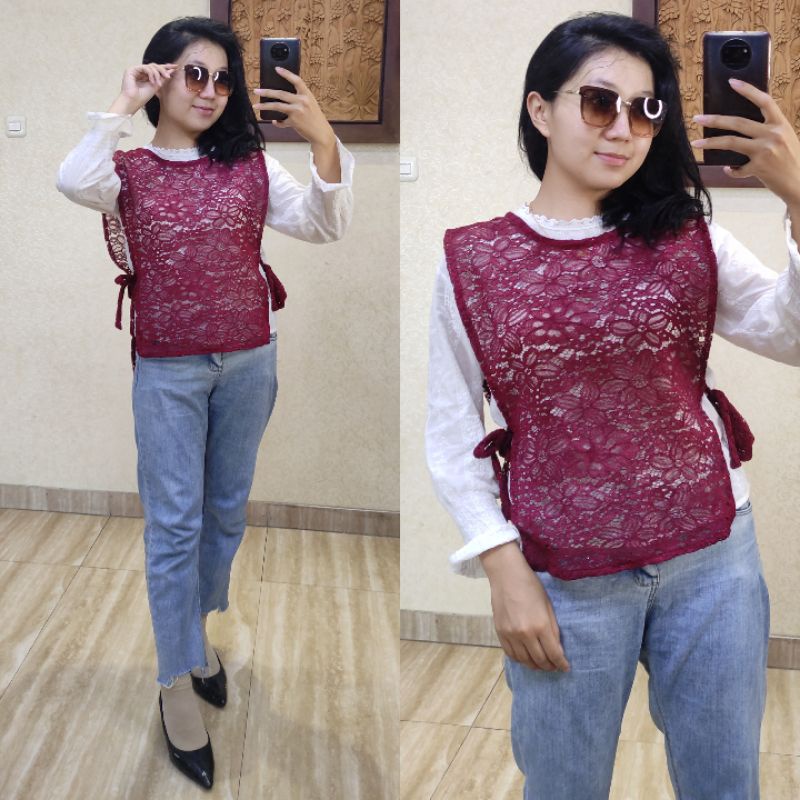 Jual Vest Korean Style Brukat Brokat Rompi Tali Lace Brokat/Outer Tali ...