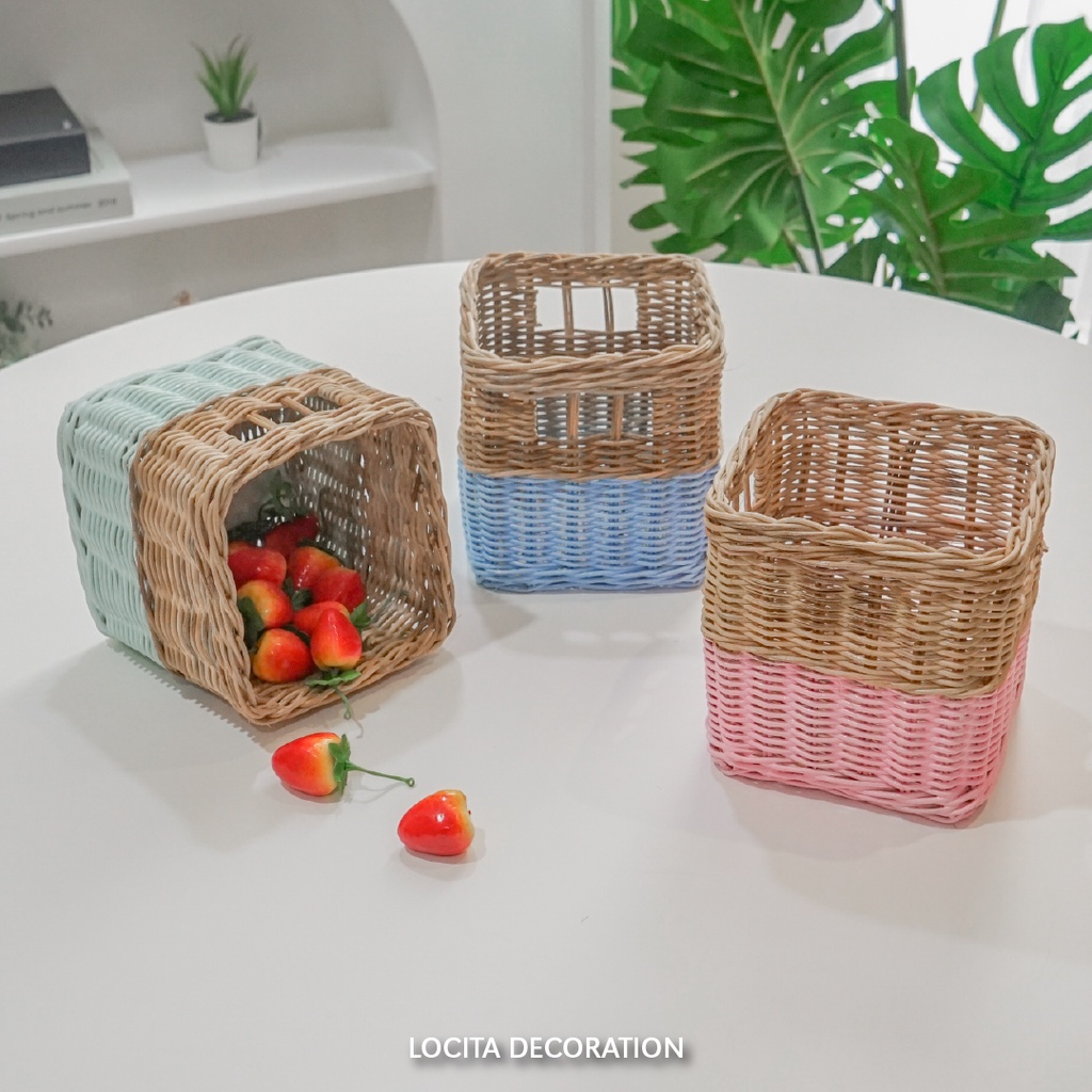Jual Keranjang Anyaman Rotan Colorful Mini/Tempat Pensil Tanaman Bunga ...