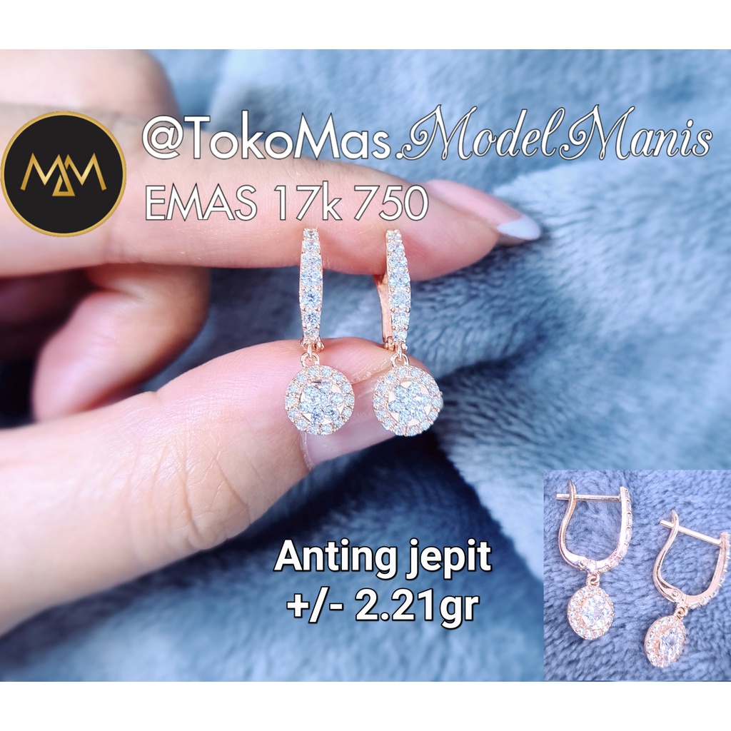 Jual Anting Jepit Emas putih gantung Bulat Mini emas putih rosegold 750 ...