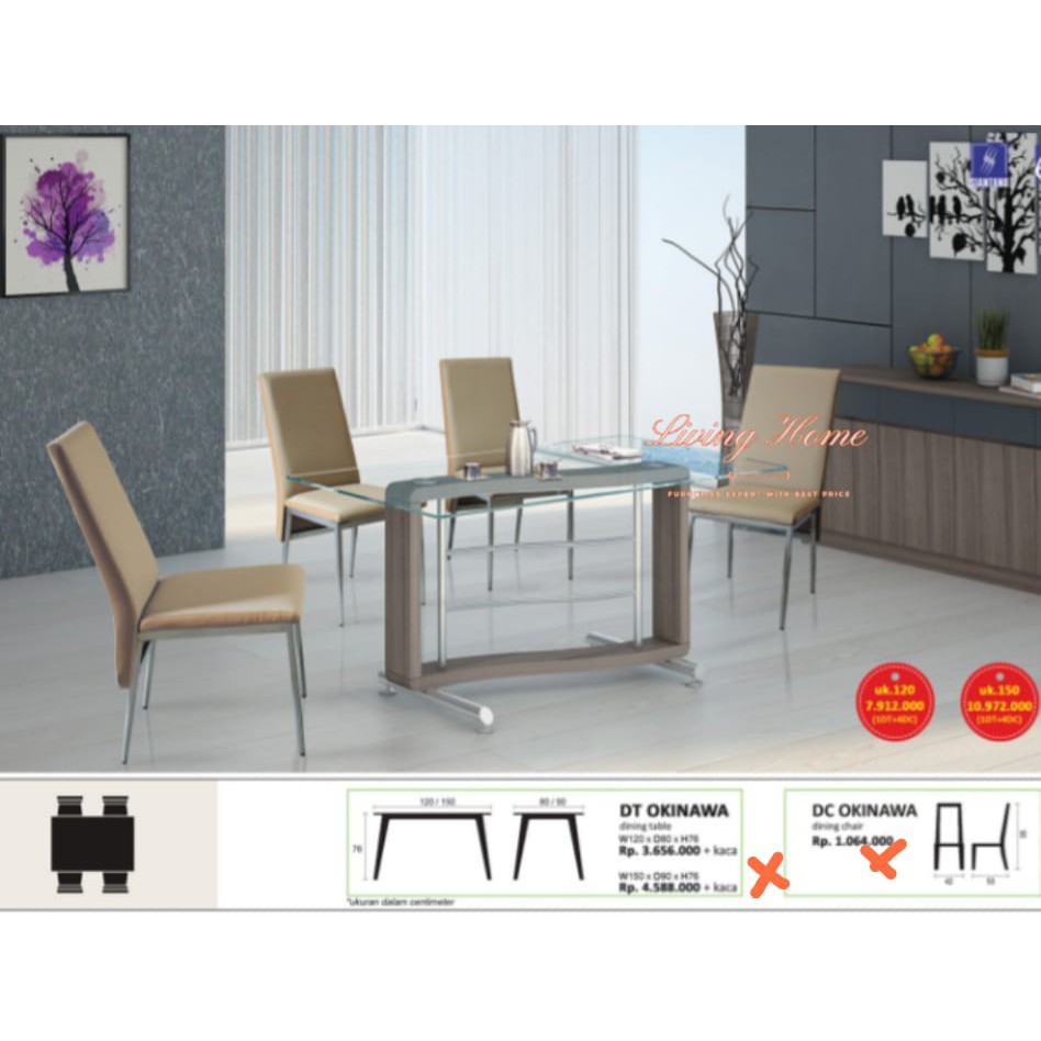 Jual Meja Makan Kaca Set 4 Kursi DT DC Okinawa Siantano Dining Table Chair Minimalis Modern ...