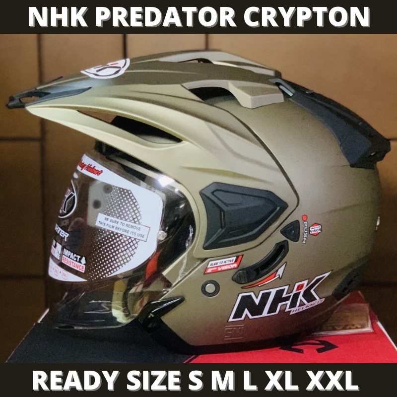 Jual Helm NHK Predator Crypton Solid Star Grey Doff Double Visor Half Face - Helem Motor SNI DOT ...