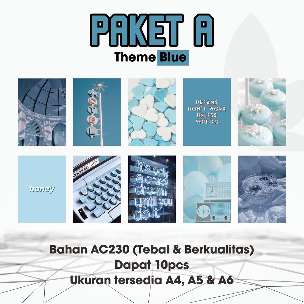Jual PAKET POSTER HIASAN DINDING BLUE THEME ART CARTON TEBAL 10 PCS ...