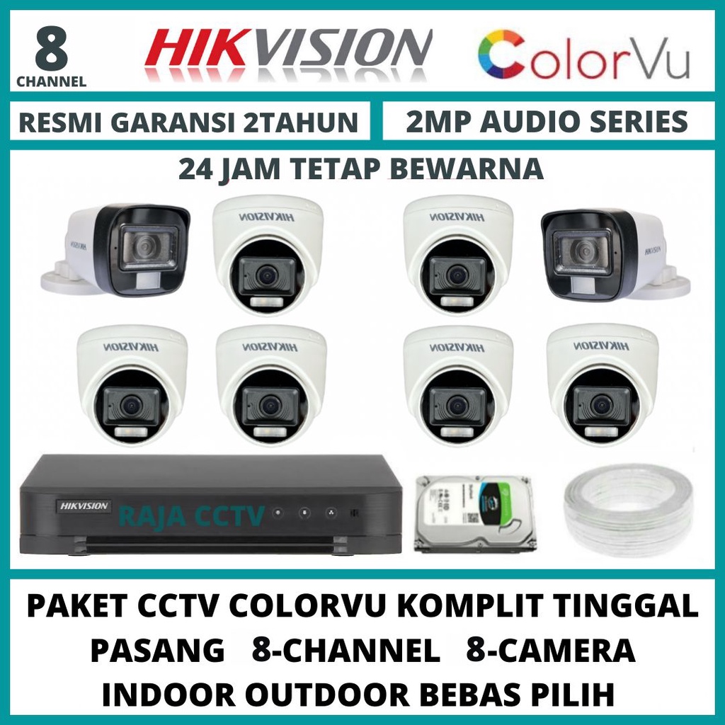Jual PAKET CCTV HIKVISION 2MP COLORVU 8 CHANNEL 8 CAMERA TURBO HD ...