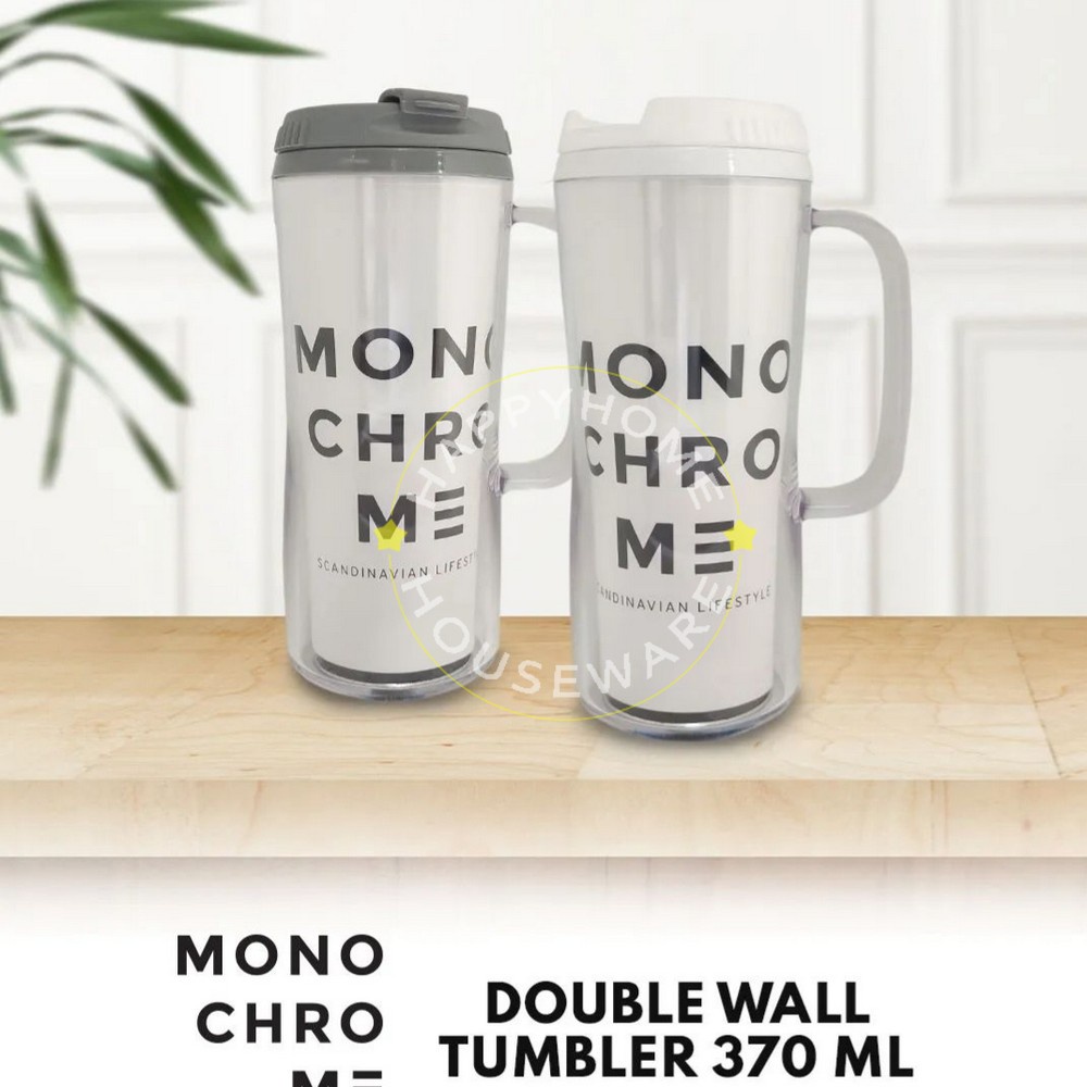 Jual MONOCHROME Double wall Tumbler 370ml | Gelas Botol Minum Gagang 370ml | Shopee Indonesia