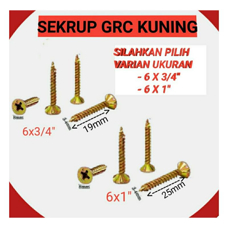 Jual (100pcs) Skrup KUNING GRC Kalsiboard 6x3/4 in 6x1 in / sekrup GRC ...