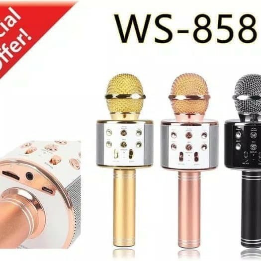 Jual Mic WS 858 Karaoke KTV bluetooth wireless Microphone With Speaker | Shopee Indonesia