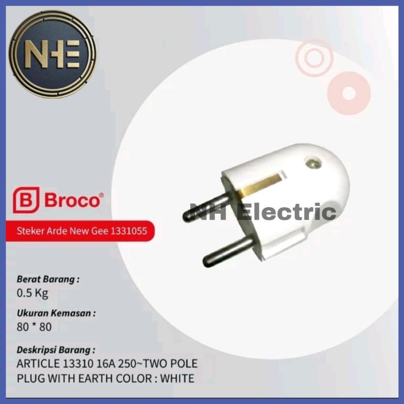 Jual Steker Arde Bulat 13310 White Broco Two Pole Plug With Earth Broco ...