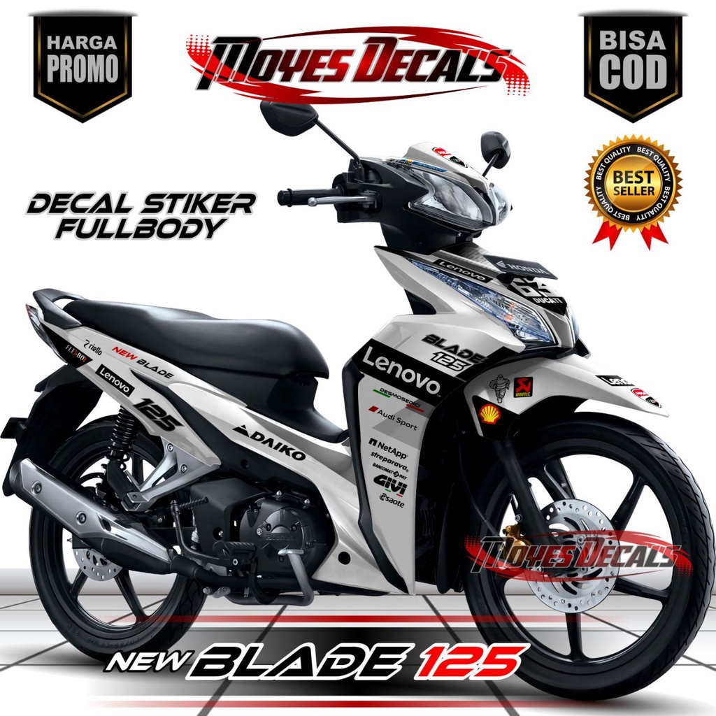 Jual Decal New Blade 125 - Motif Racing Terbaru Warna Putih | Shopee ...