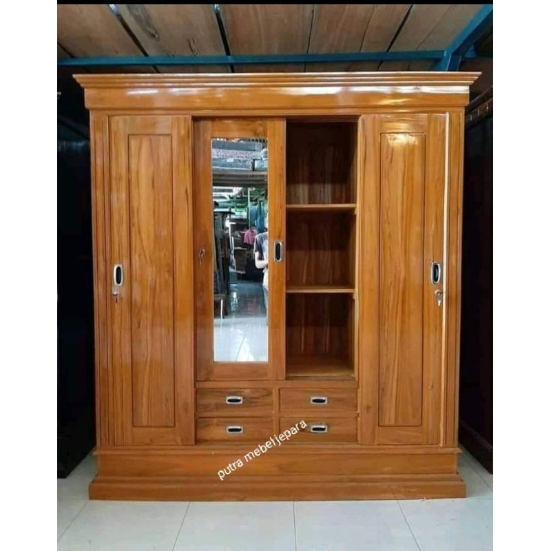 Jual almari minimalis pakean pintu 4 sliding laci 4 matrial kayu jati ...