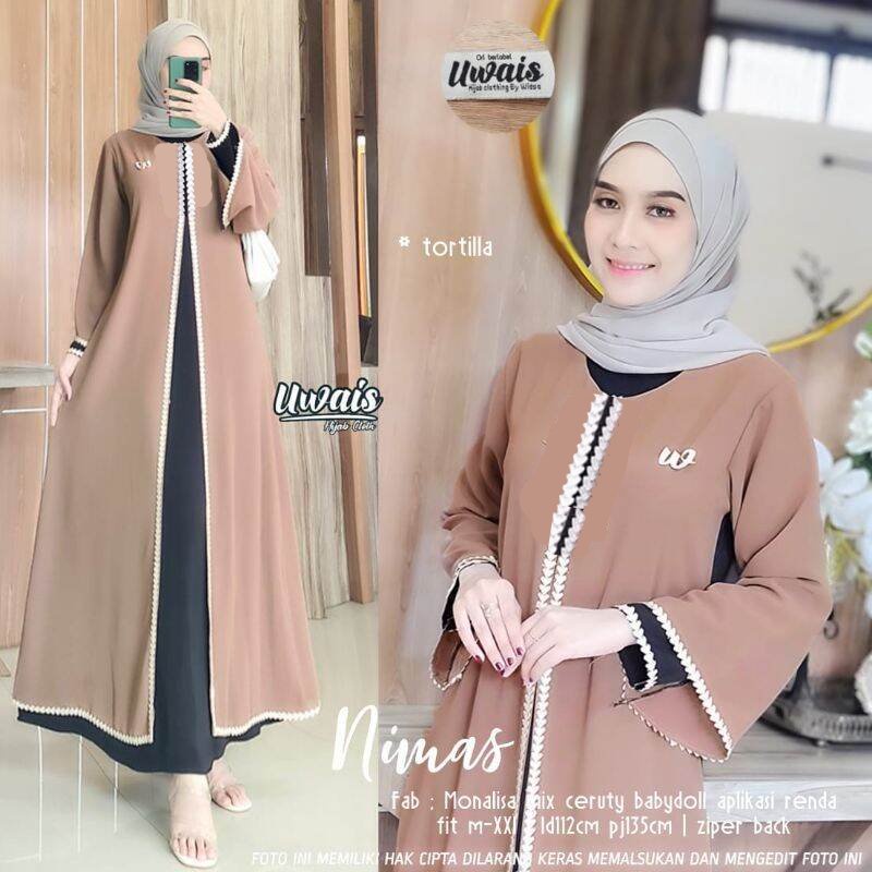 Jual Gamis Lebaran 2024 Terbaru NIMAS DRESS BO KAIN MOSSCREPE LD 110 CM ...