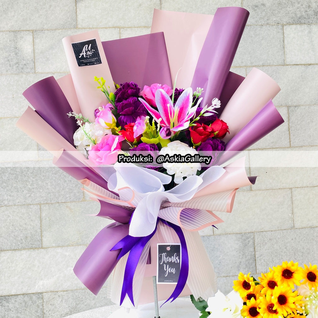 Jual Purple Color Artificial Flower Bouquet / Buket Bunga Artificial ...