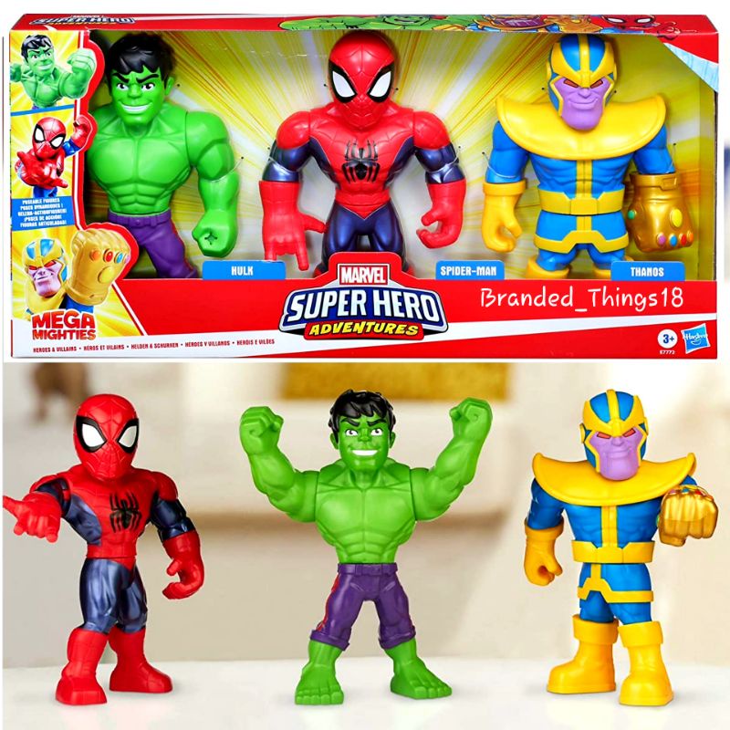 Jual Playskool Mega Mighties Hulk Spiderman Thanos Super Hero Squad 3 ...