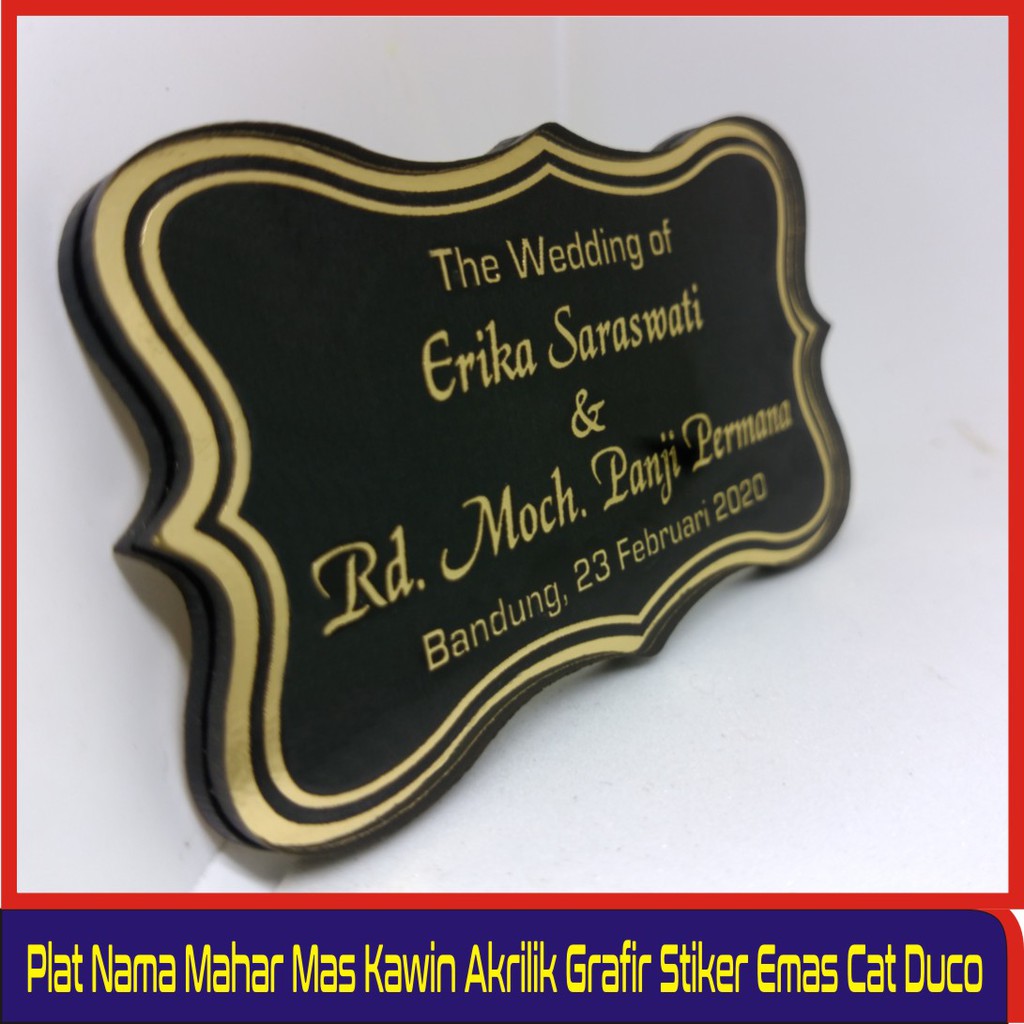 Jual Plat Nama Mahar Maskawin - Akrilik Grafir Stiker Emas Oracal - Cat ...