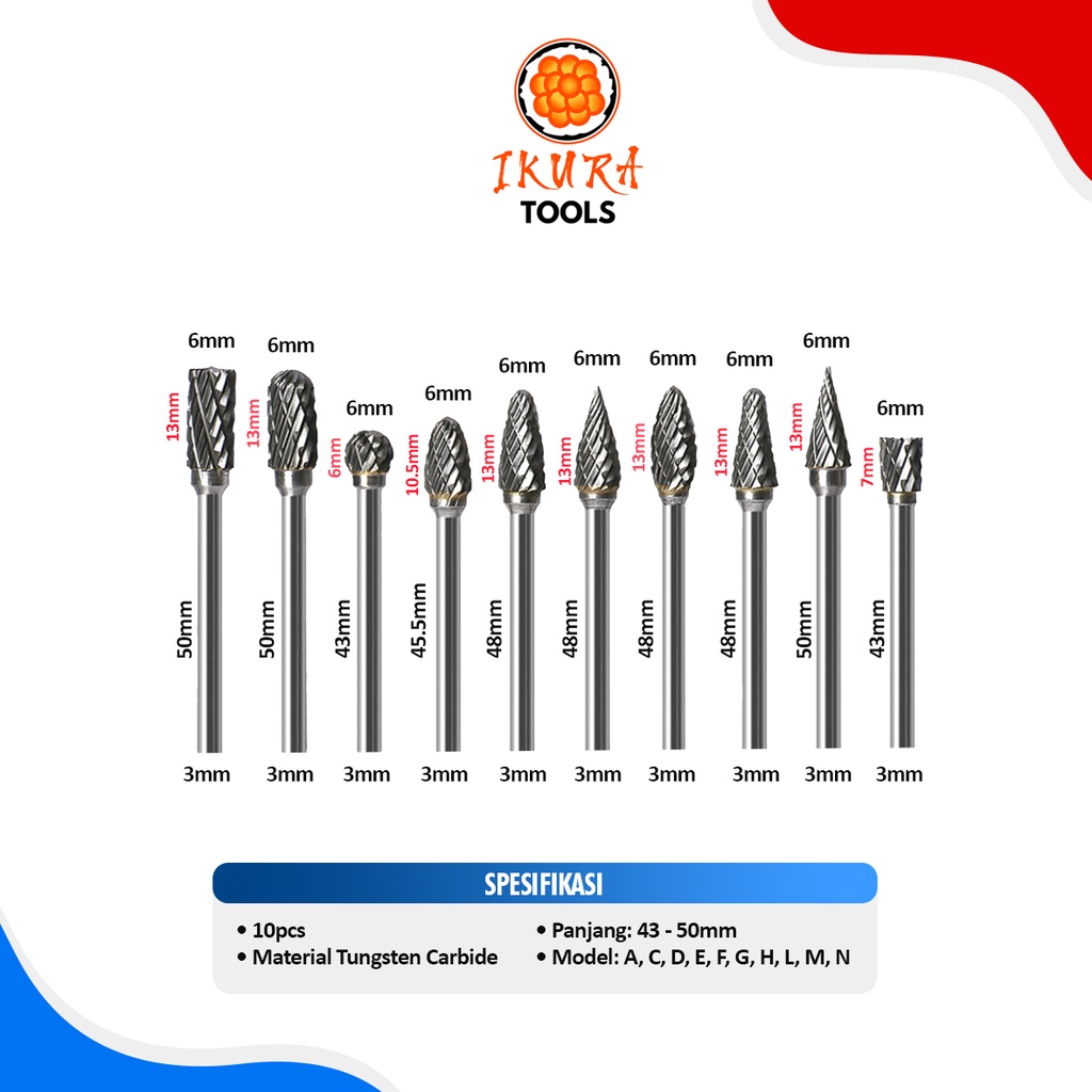 Jual IKURA RFS202 SHORT Mata Tuner Set 10 Pcs Gerinda Bor Metal Korek ...