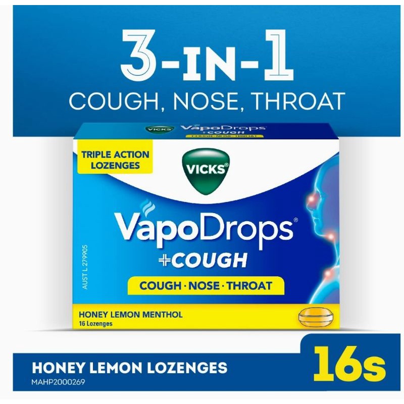 Jual Vicks VapoDrops +COUGH Honey Lemon Menthol 16 Lozenges | Shopee ...