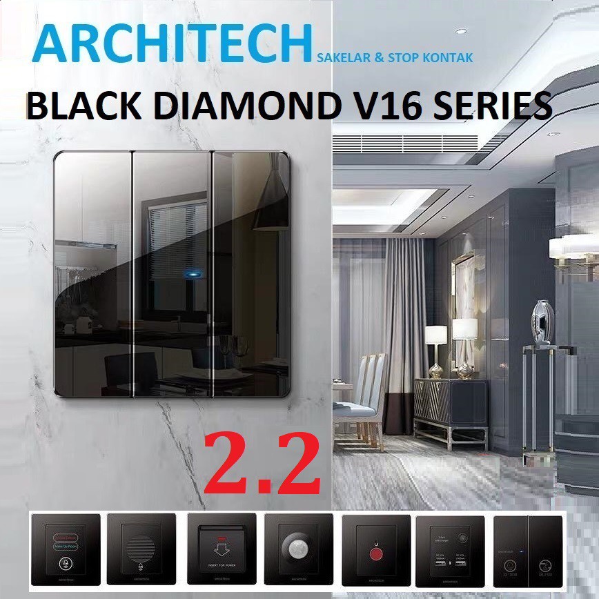 Jual Architech V16 Diamond Saklar Black / Stop Kontak Saklar Hotel Dan ...