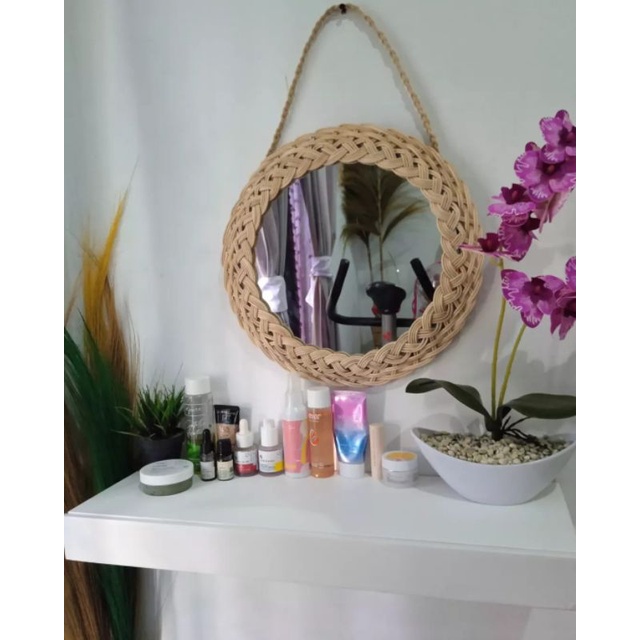 Jual Cermin kaca mirror gantung rotan | Shopee Indonesia