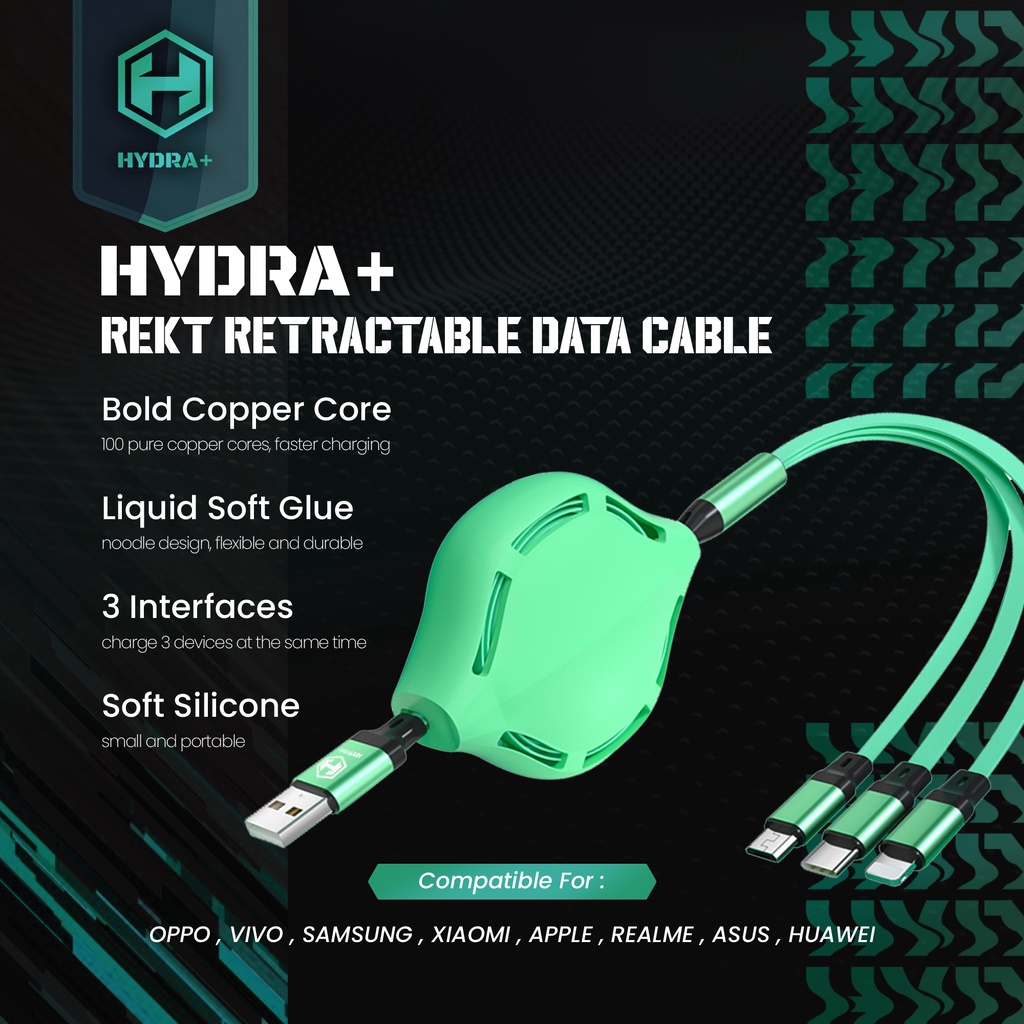 Jual HYDRA+ REKT RETRACTABLE KABEL DATA 2A Fast Charging Retract Cable ...