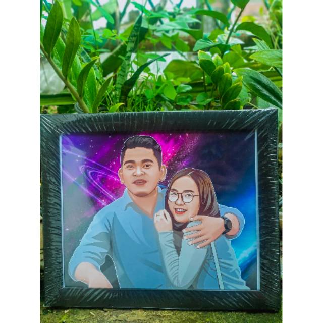 Jual Frame Foto A4 + Foto Couple/Berdua Kartun/Vektor Cocok buat Kado ...