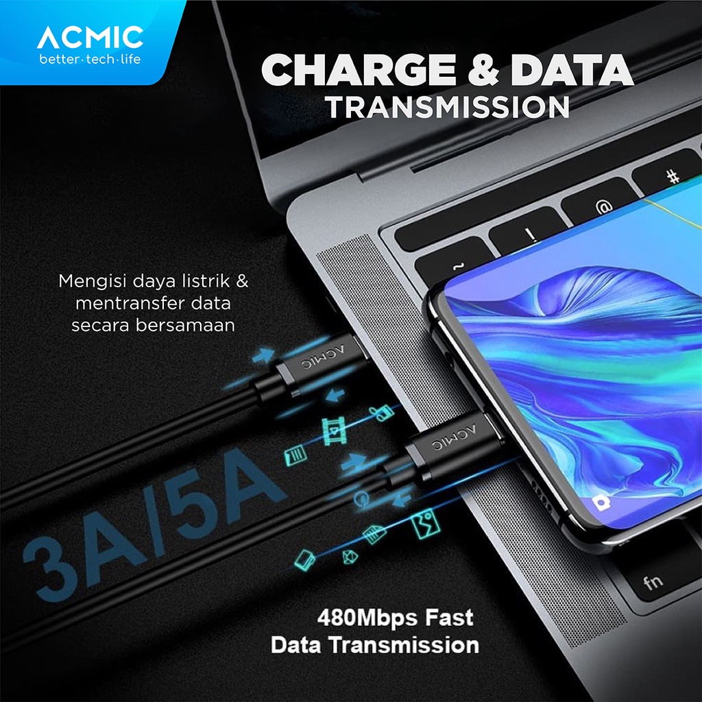 Jual ACMIC KAi100 AiCharge Kabel Data USB Type C Fast Charging 3A + 5A ...