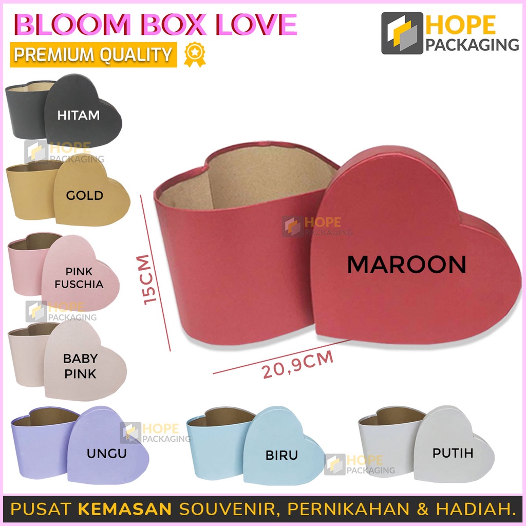 Jual Bloom Box Love Diameter 15 x 10cm / 20 x 15cm / Kotak Bentuk Hati Flower Bloom Box Bunga ...