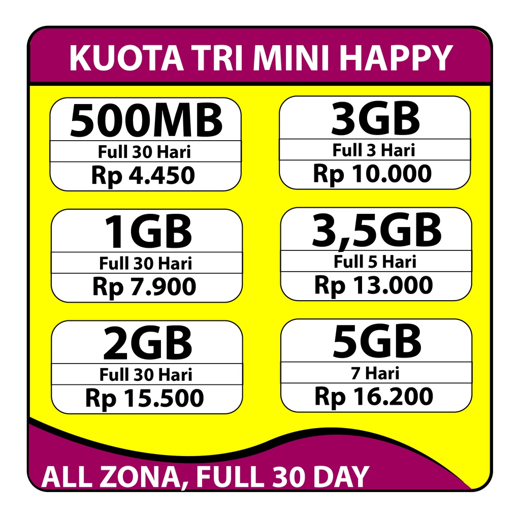 Jual KUOTA TRI KUOTA TRI MINI Happy 500MB 1GB 2GB 3GB 5GB Termurah ...