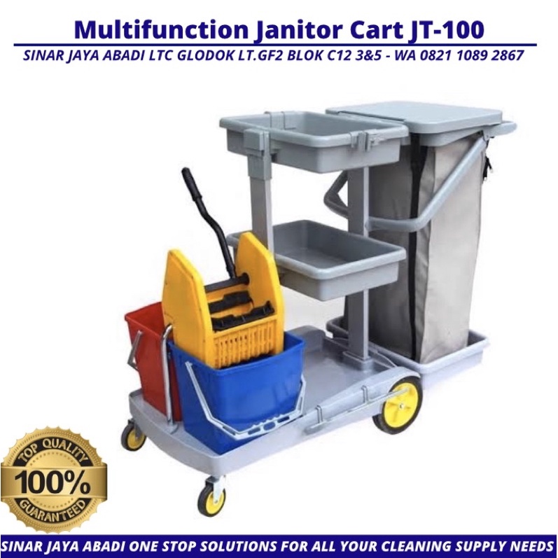Jual Multifunction Janitor Cart Troli Janitor Hotel Kebersihan Gerobak ...