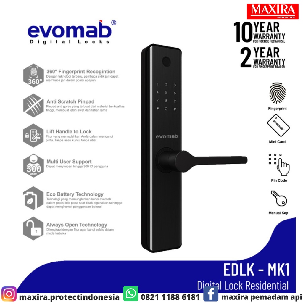 Jual Evomab Kunci Digital Smart Lock EDLK-MK1 dengan baterai | Shopee ...