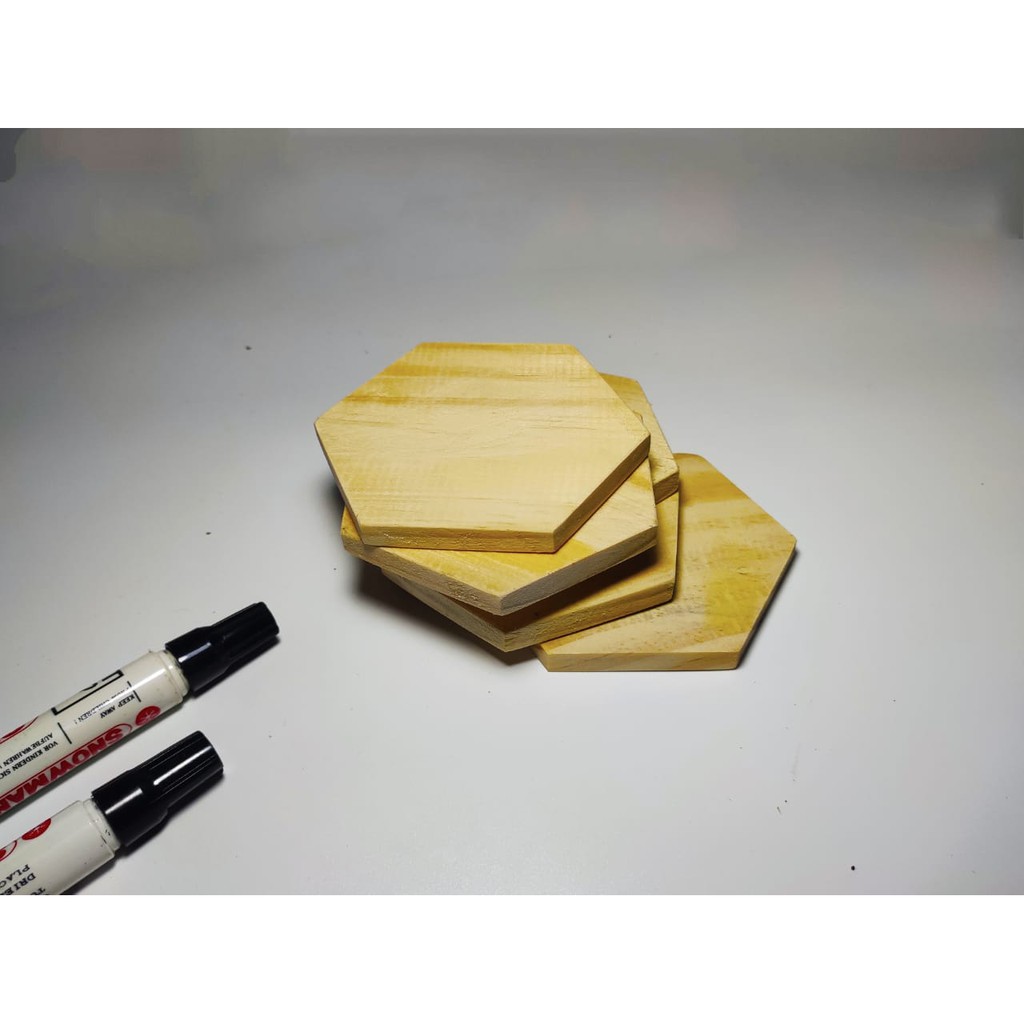 Jual Hexagon Wooden Coaster 8x9cm Tatakan gelas kayu rustic jati ...