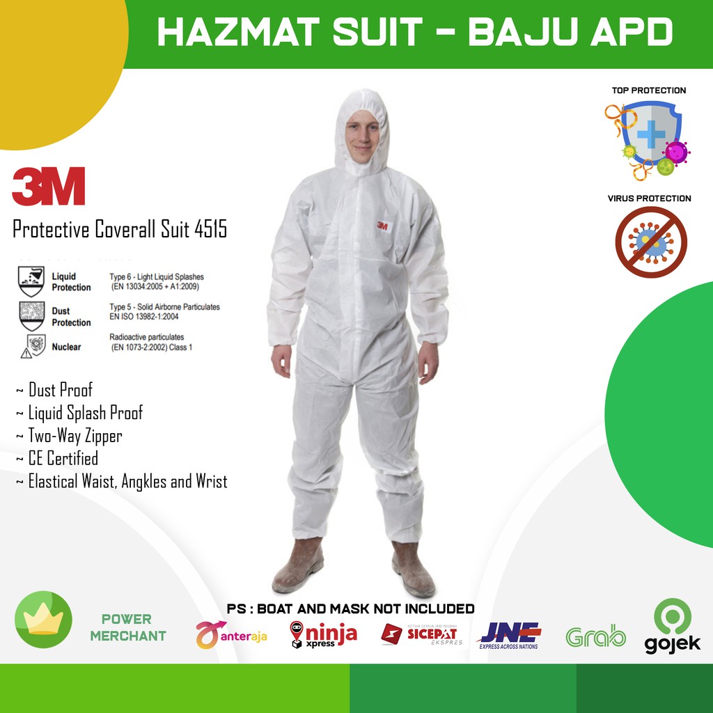 Jual Hazmat Suit Baju APD Baju Alat Pelindung Diri Anti Virus 3M 4515 ...