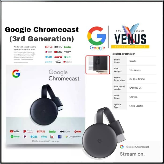 Jual Google Chromecast 3 Generation - Chrome Cast 3rd Gen | Shopee ...