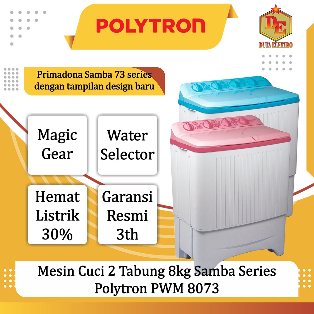 Jual Mesin Cuci 2 Tabung 8kg Polytron PWM 8073 Samba Series | Shopee ...