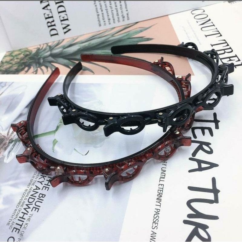 Jual bando jepit korea sirkam sunggar kepang hitam saja | Shopee Indonesia