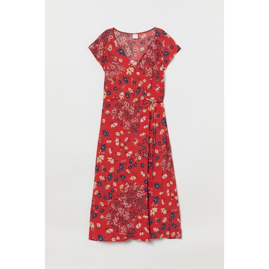 Jual HNM RED FLORAL WRAP DRESS | Shopee Indonesia