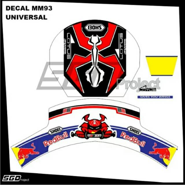Jual Sticker Decal Helmet Marc Marquez MM93 redbull Universal Fullface ...