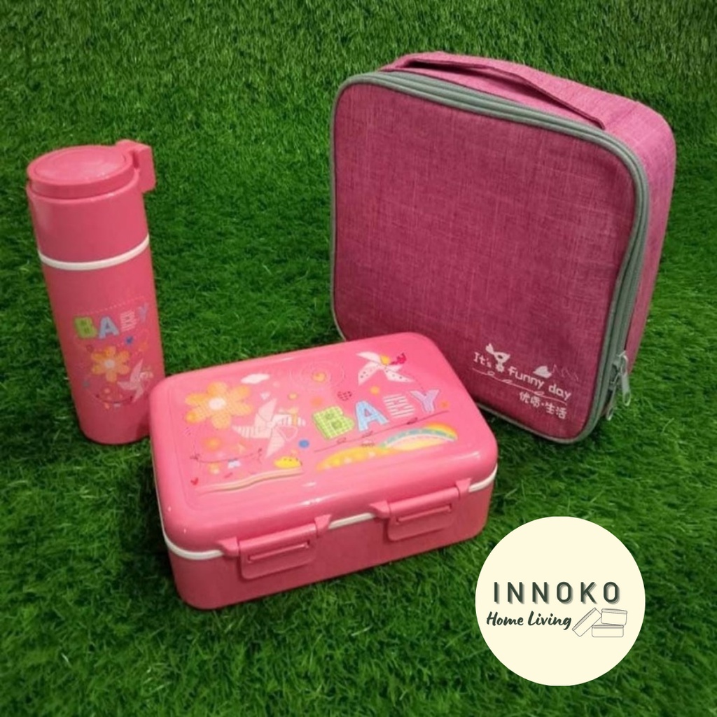 Jual Kotak Makan Set Yooyee 628 ( Tas Bekal + Lunchbox + Botol Minum ) | Shopee Indonesia
