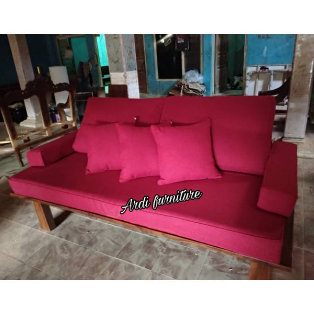 Jual Kursi besar sofa 3 bantal kursi depan tv sofa tebal 10cm kayu jati ...