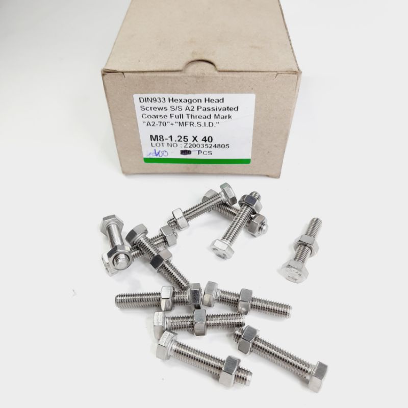 Jual Baut + Mur Hex Bolt + Nut Stainless SS 304 M 8 X 40 mm (Per Set) | Shopee Indonesia