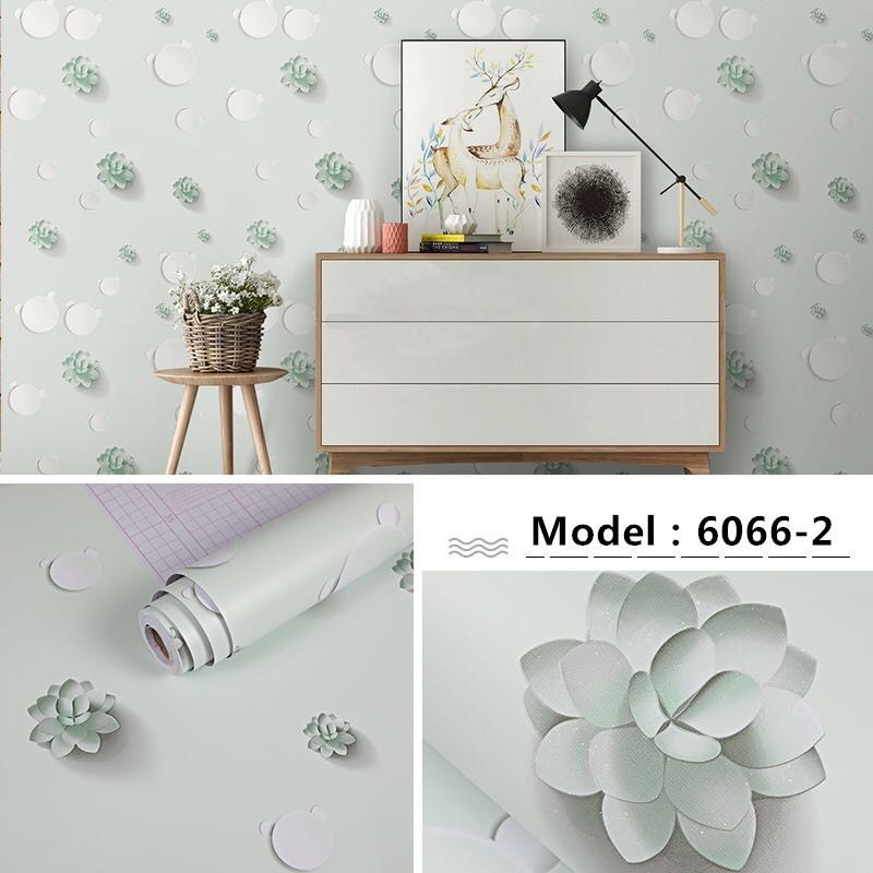 Jual Wallpaper Dinding Ukuran 45 Cm X 10 M Motif 3d Bunga Kaktus Hijau